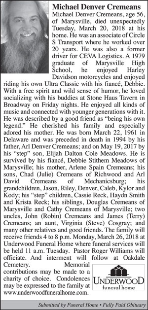 Michael Denver Cremeans - Marysville Journal Tribune