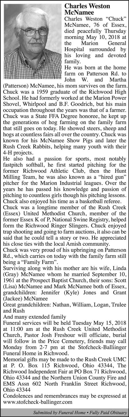 Charles Weston McNamee - Marysville Journal Tribune