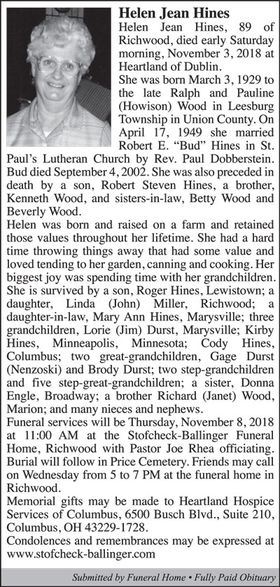 HELEN JEAN HINES - Marysville Journal Tribune