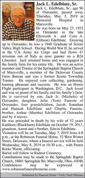 JACK L. EDELBLUTE, SR. - Marysville Journal Tribune