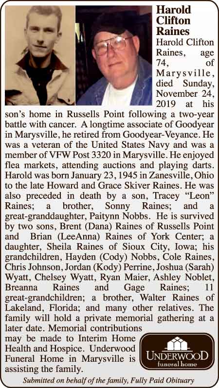 Harold Clifton Raines - Marysville Journal Tribune