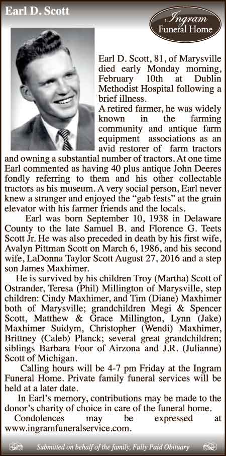 Earl D. Scott - Marysville Journal Tribune