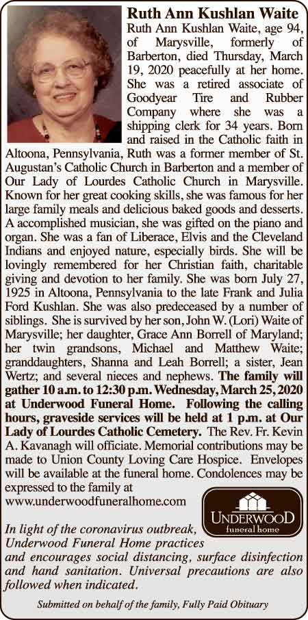 Ruth Ann Kushian Waite - Marysville Journal Tribune