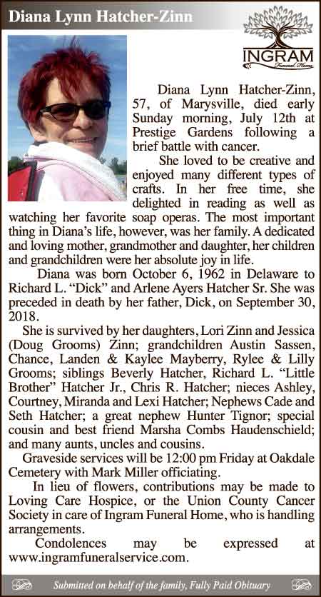 Diana Lynn Hatcher-Zinn - Marysville Journal Tribune