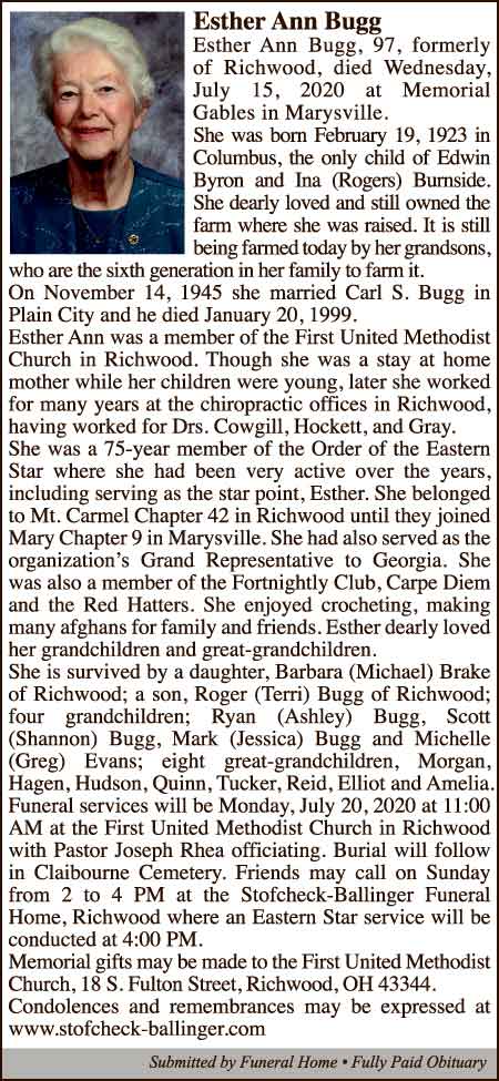 Esther Ann Bugg - Marysville Journal Tribune