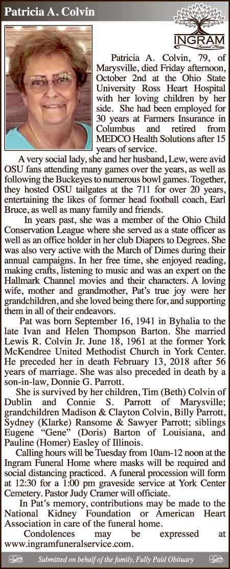 Patricia A. Colvin - Marysville Journal Tribune