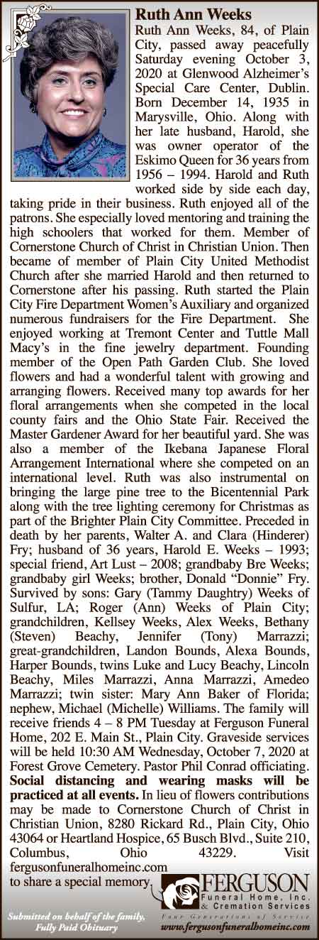 Ruth Ann Weeks - Marysville Journal Tribune