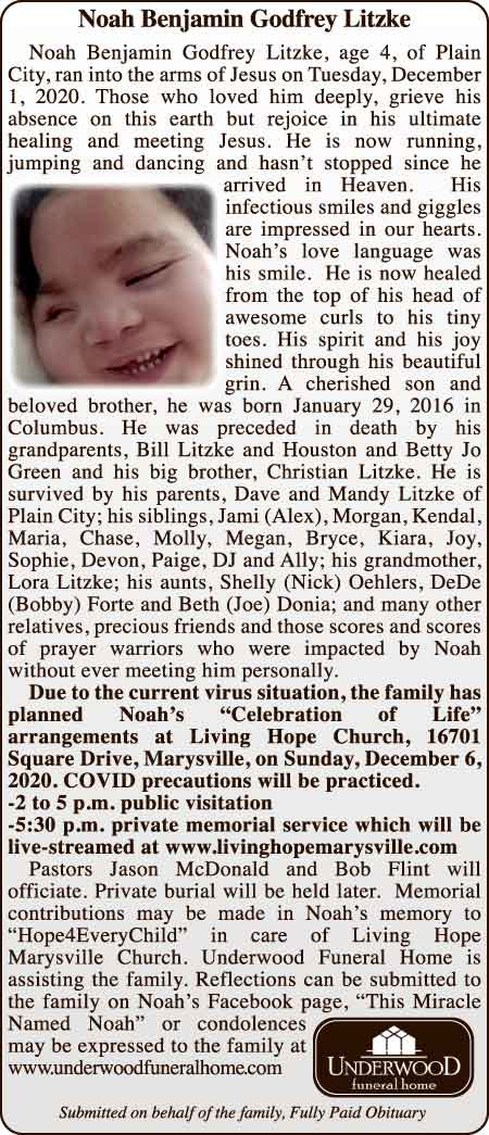 Noah Benjamin Godfrey Litzke - Marysville Journal Tribune