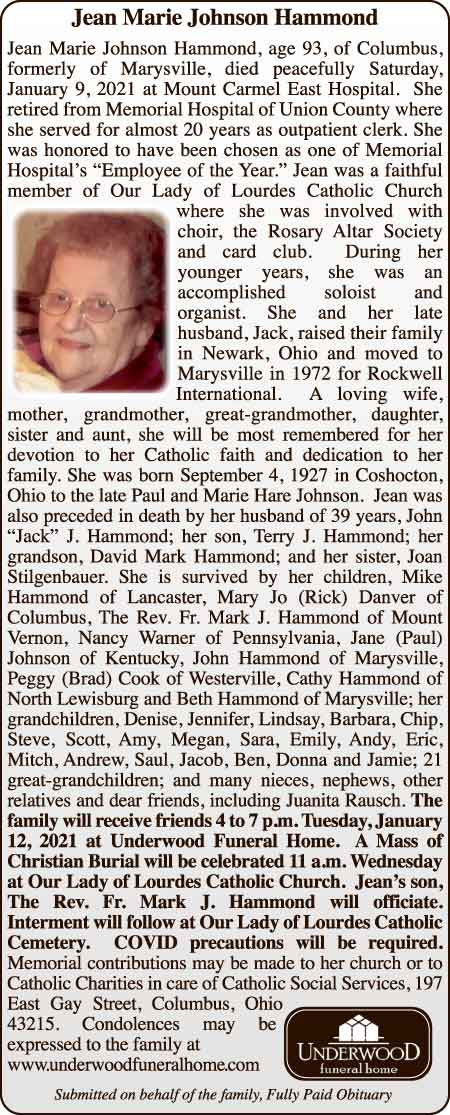 Jean Marie Johnson Hammond - Marysville Journal Tribune