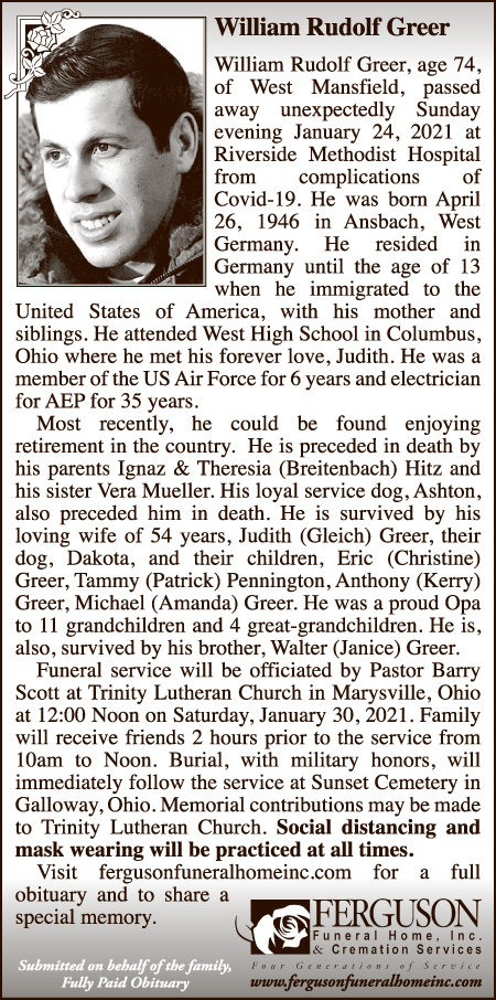 William Rudolf Greer - Marysville Journal Tribune