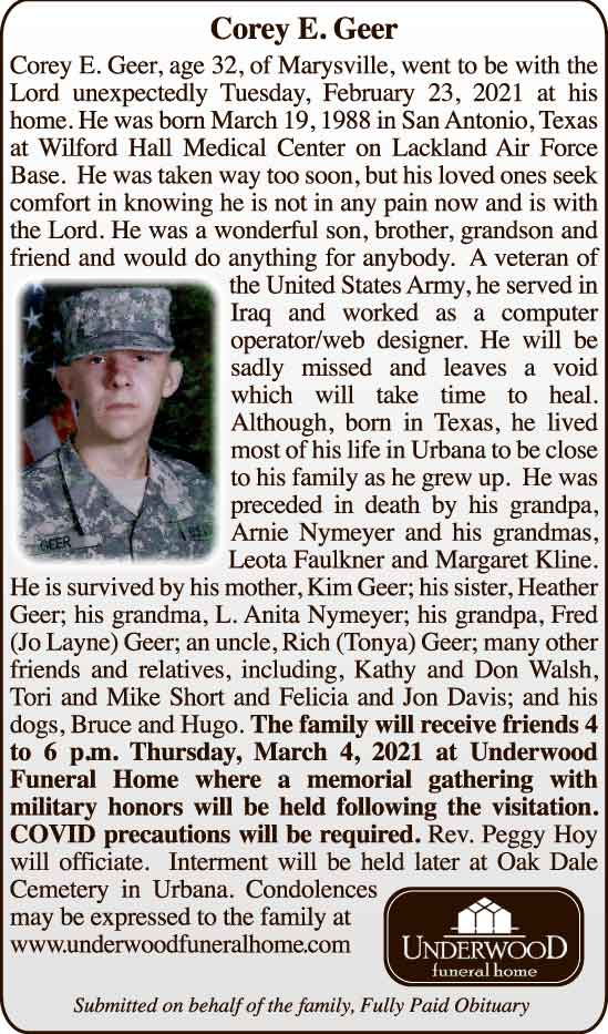 Corey E. Geer - Marysville Journal Tribune