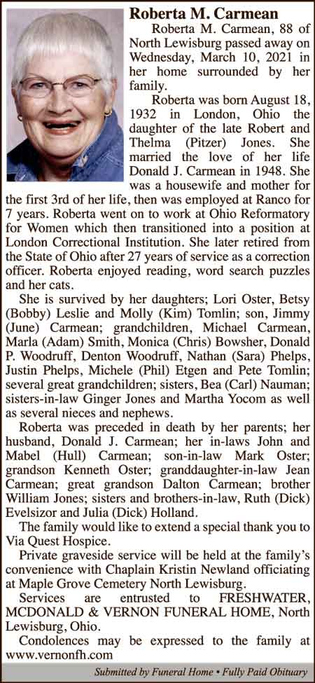 Roberta M. Carmean - Marysville Journal Tribune