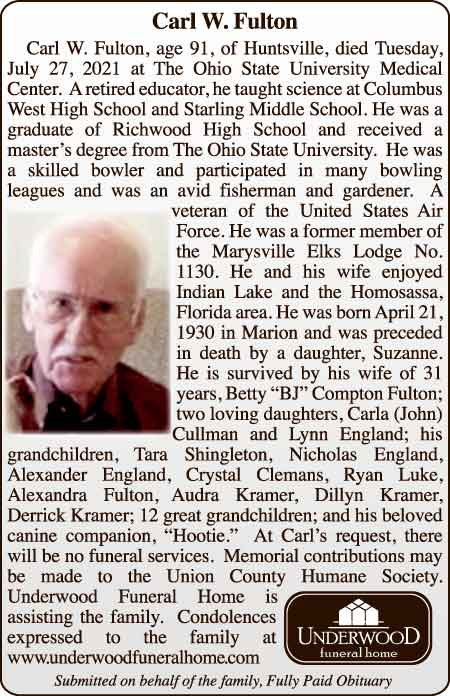 Carl W. Fulton - Marysville Journal Tribune