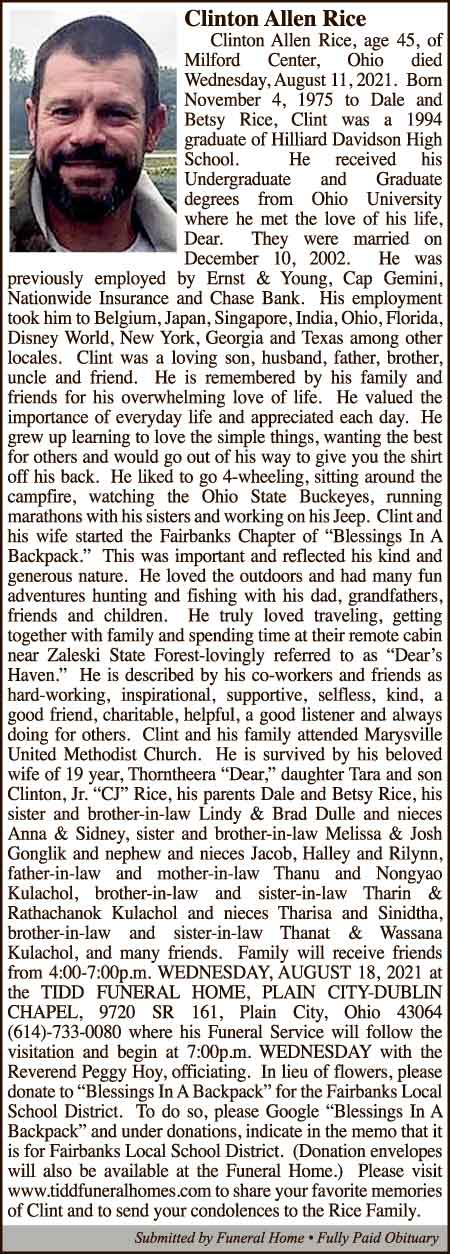 Clinton Allen Rice - Marysville Journal Tribune