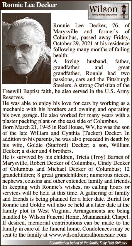 Ronnie Lee Decker - Marysville Journal Tribune